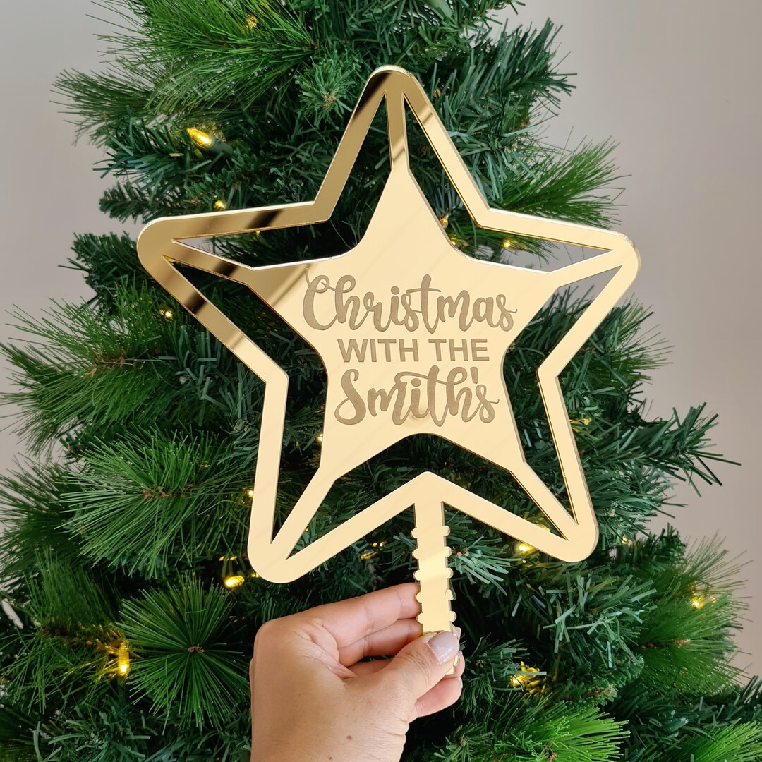Gold Personalised Christmas Tree Star Topper - Christmas Decoration ...