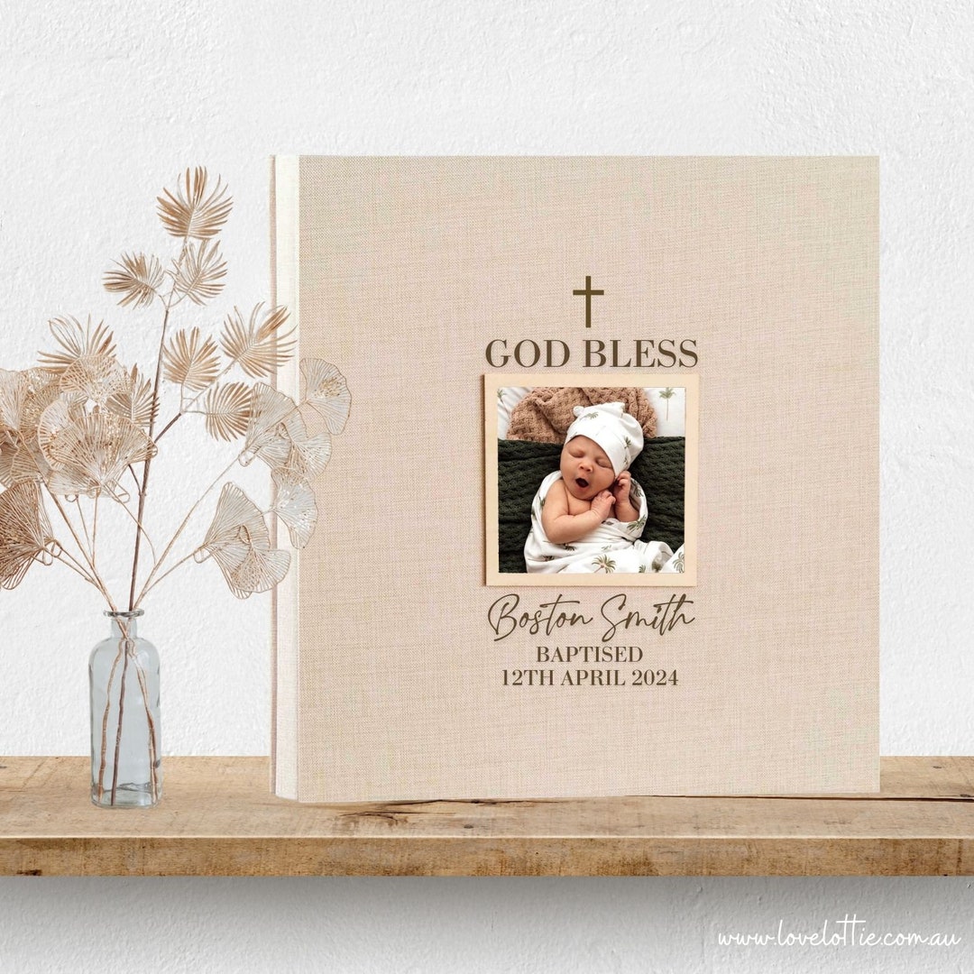 Personalised Baby Baptism Memory Album | Linen Photo Scrapbook With ...