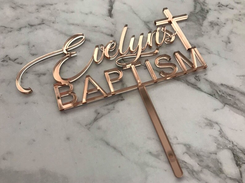 CUSTOM Name BAPTISM Cake Topper - Personalised Mirror Baptism Cake ...