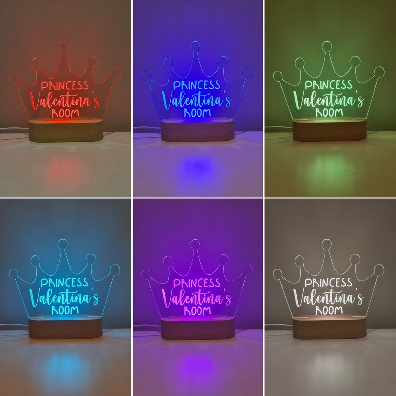 Personalised Name Children's Night Light Princess Crown - Nursery Lamp ...