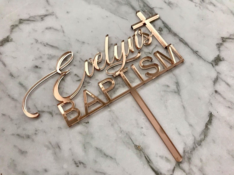 CUSTOM Name BAPTISM Cake Topper - Personalised Mirror Baptism Cake ...