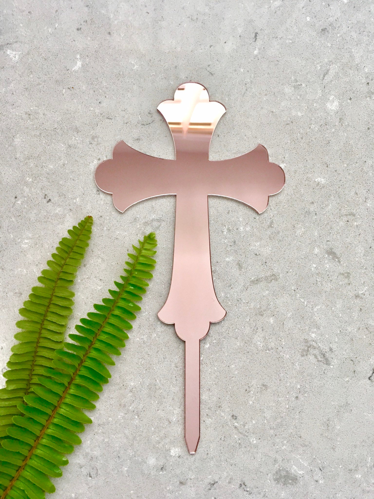 Cross Acrylic Rose Gold Mirror Cake Topper Baptism | Etsy