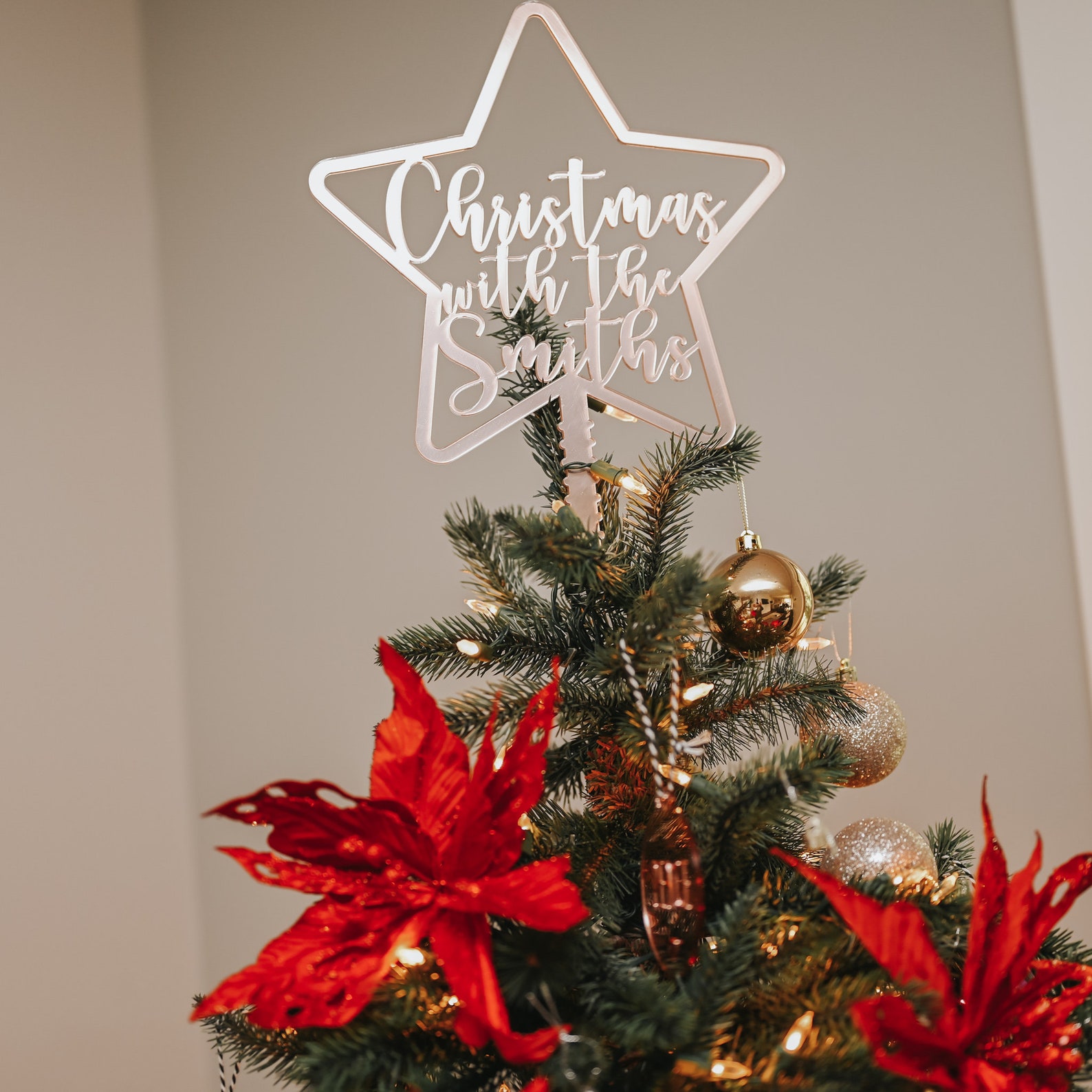 Gold Personalised Christmas Tree Star Topper Christmas | Etsy