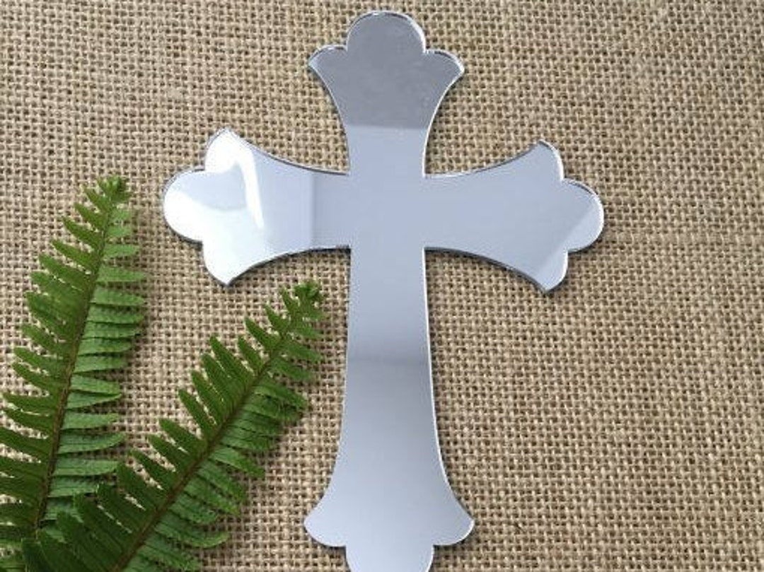 Cross Acrylic Silver Mirror Cake Topper, Baptism, Christening, Holy ...