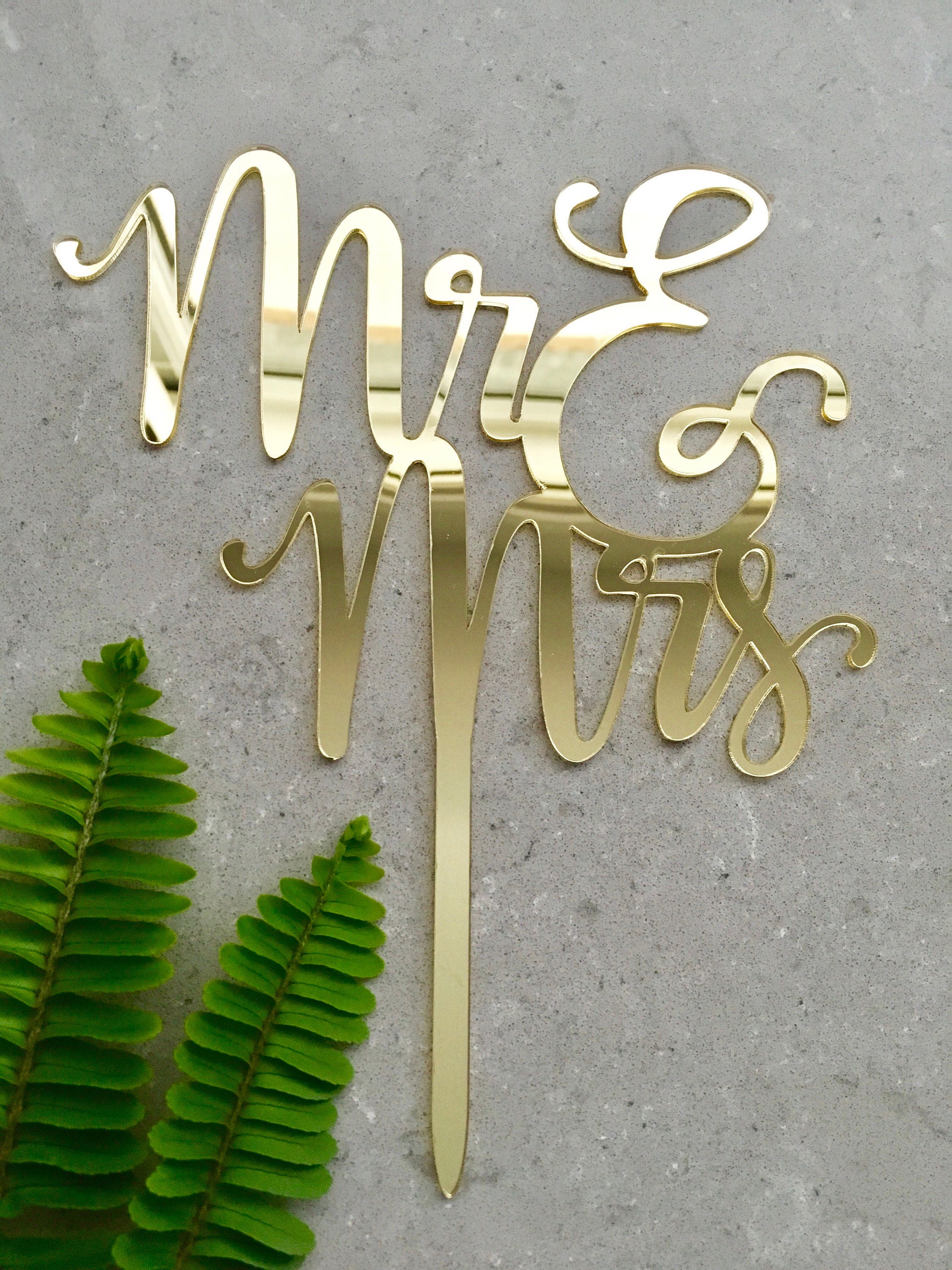 Wedding Cake Topper - Acrylic Mirror Gold - Mr & Mrs Cake Decoration ...