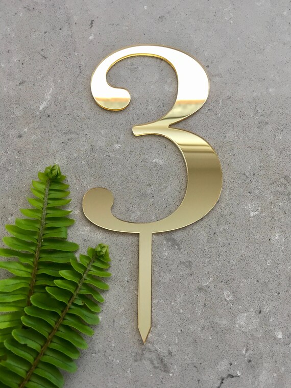 Number 3 Acrylic Gold Mirror Birthday Cake Topper | Etsy