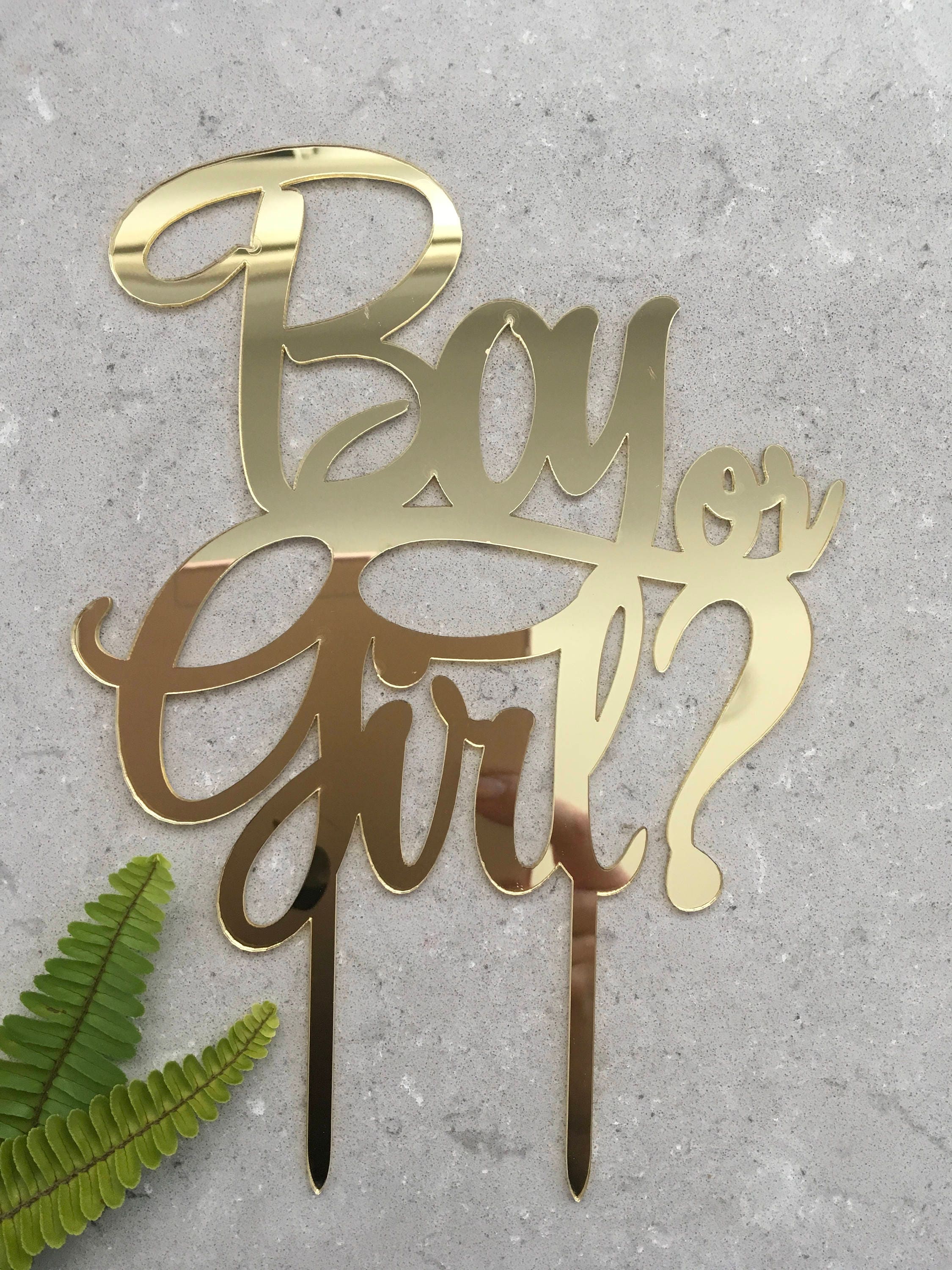 Boy or Girl Cake Topper Acrylic Gold Mirror Cake Topper | Etsy