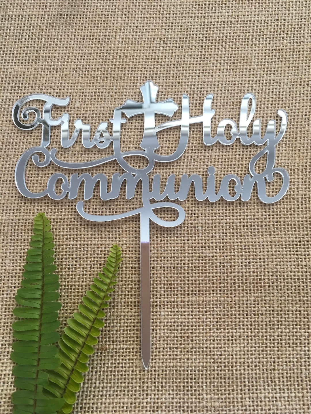 First Holy Communion Cake Topper - Acrylic Silver Mirror Cake Topper ...