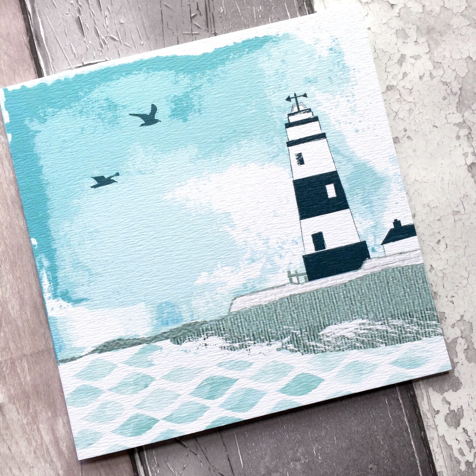 Blue Lighthouse Card Seaside Blank Card Nautical | Etsy