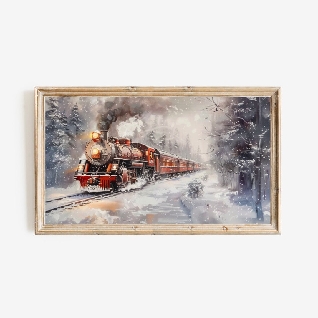 Lucky 888 Train TV Art Vintage Locomotive Winter Journey Snowy Rails ...