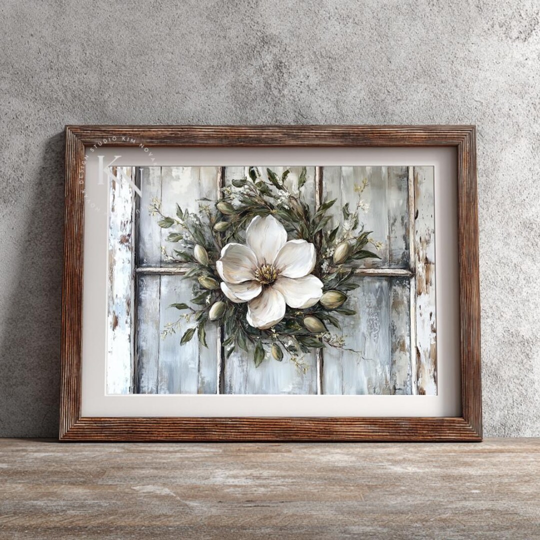 Rustic Magnolia Bloom Art Print – Soft Neutral Farmhouse Decor - Etsy