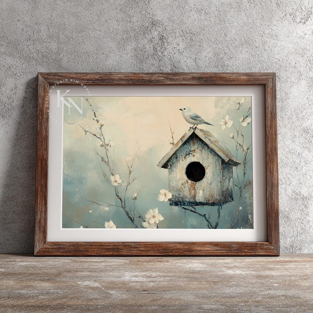 Rustic Birdhouse Printable Wall Art, Cozy Cottagecore Painting With ...