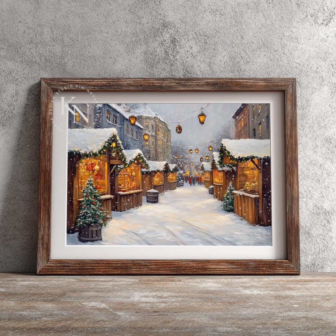 Vintage Christmas Village Street Scene - Cozy Rustic Printable Wall Art ...