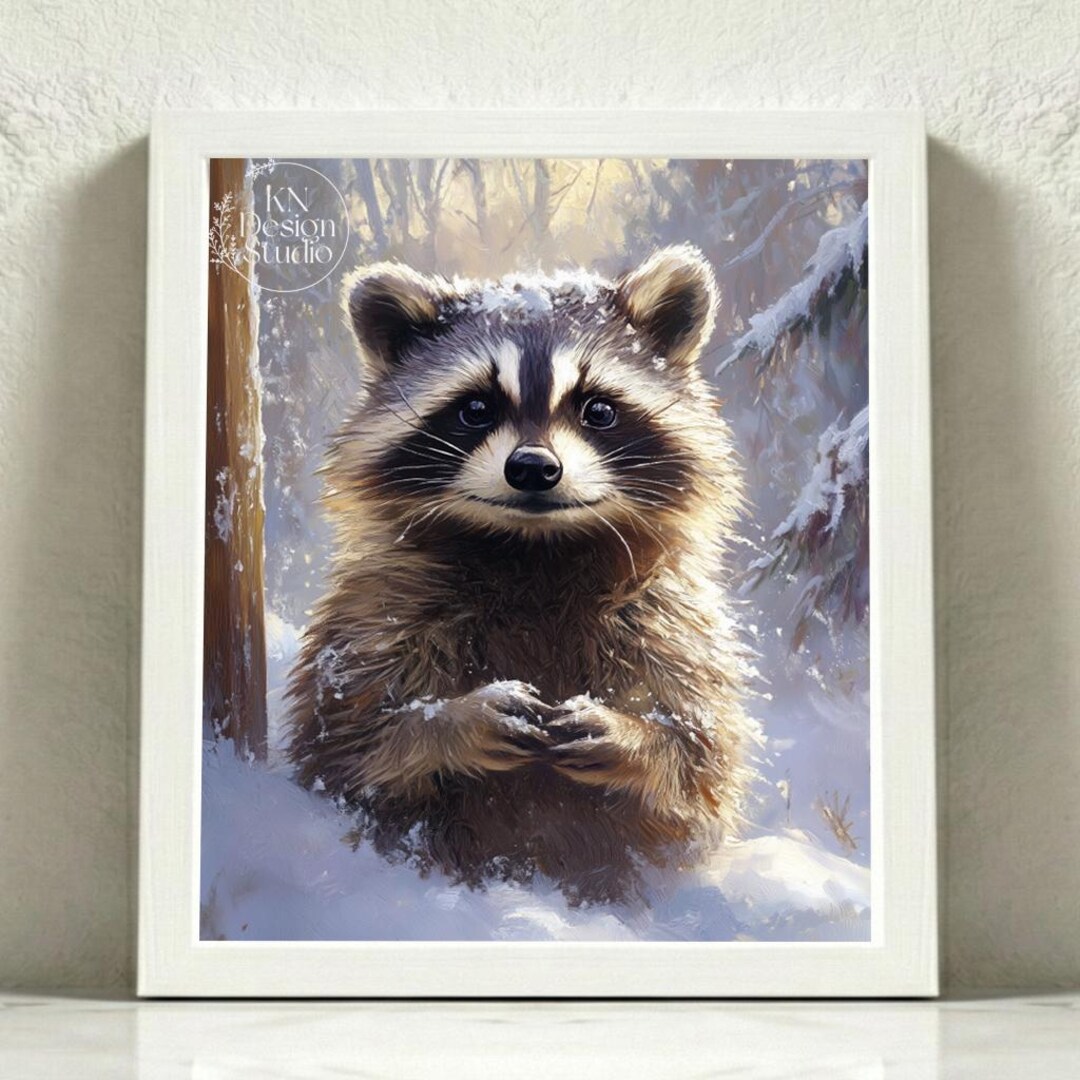 Winter Raccoon Print - Rustic Woodland Animal Wall Art (digital ...