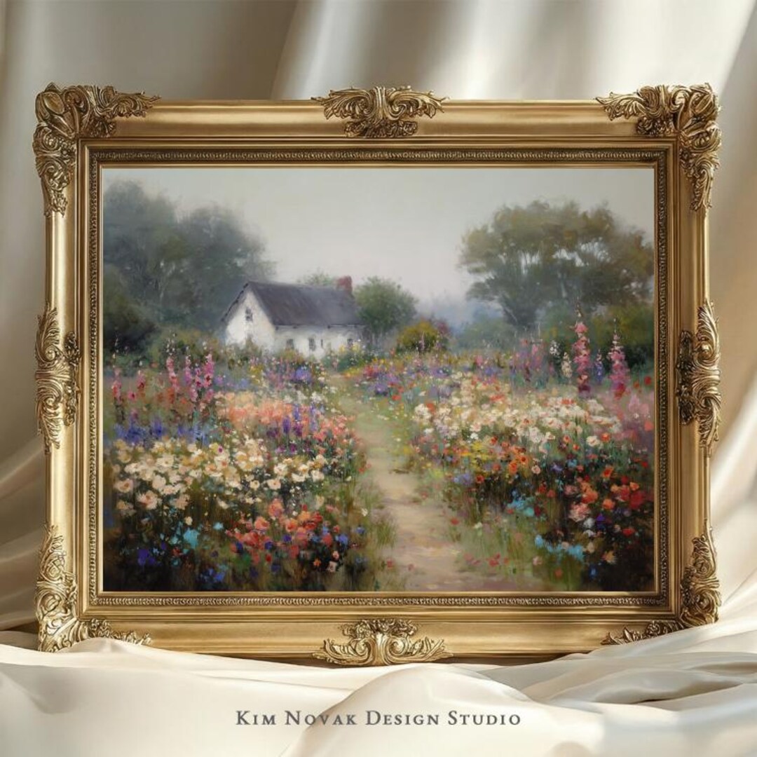 Printable Cottagecore Garden Path Painting - Classic Vintage Wall Art ...