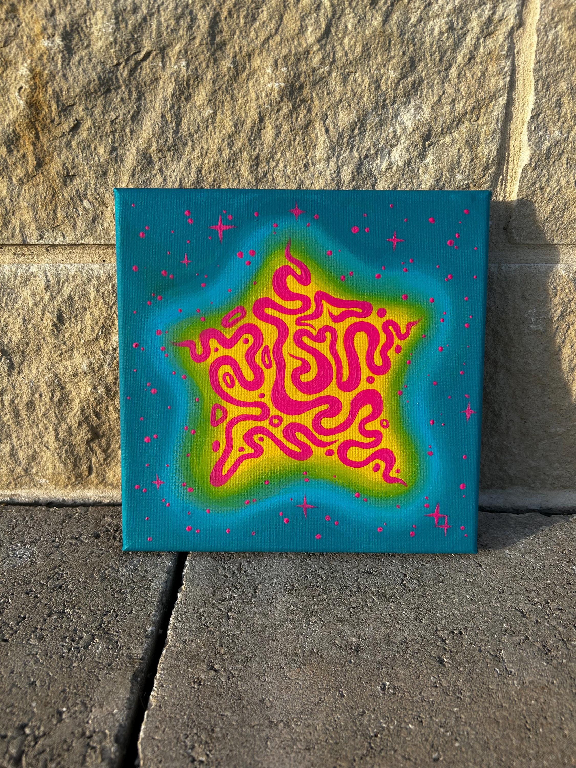 Squiggle Star Design Hand Painted Canvas 8”x8” - Etsy