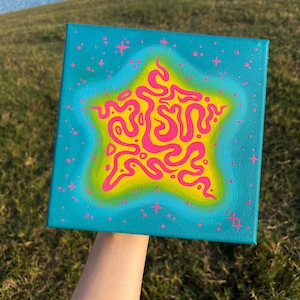 Squiggle Star Design Hand Painted Canvas 8”x8” - Etsy