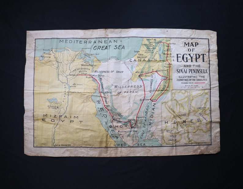 1903 Map of Egypt and the Sinai Peninsula Illustrating the Journeyings ...