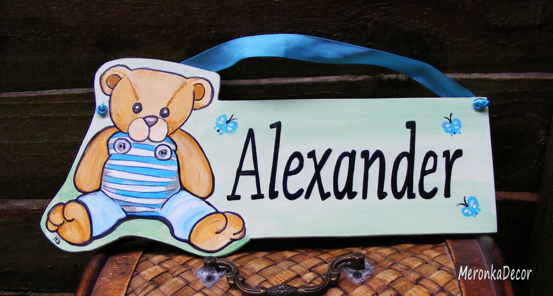 Teddy Bear Name Plaque. Personalised, Handpainted Name Plaque for ...