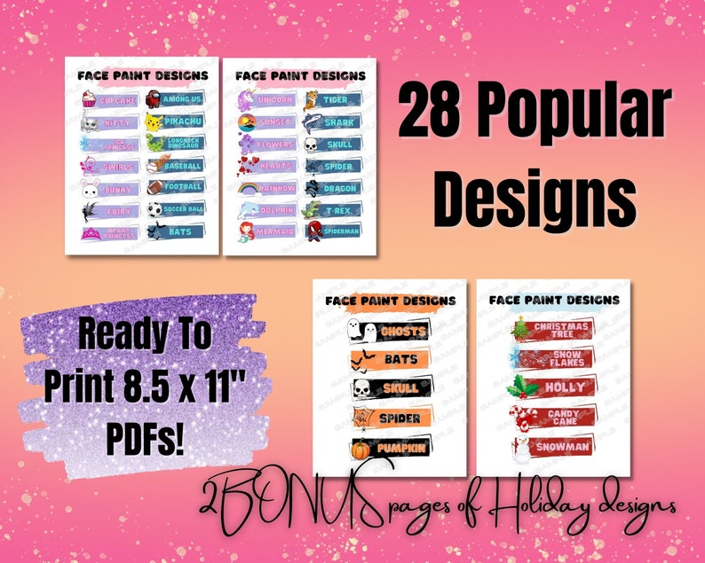 Face Painting Word Menu Board, 28 Designs PDF Digital Download, Design ...