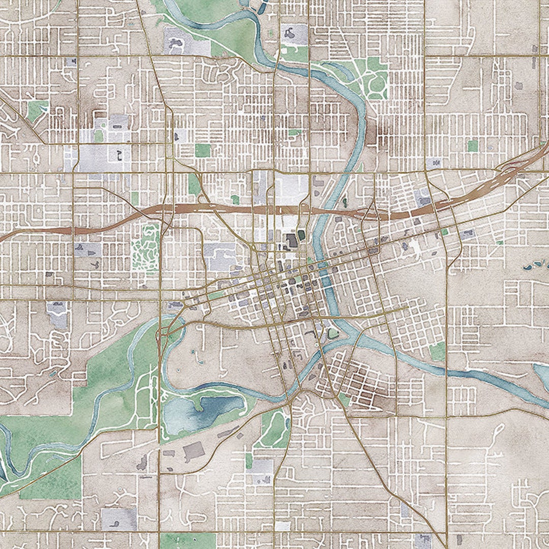 Des Moines City Map Poster Large Canvas Watercolor Map Art - Etsy
