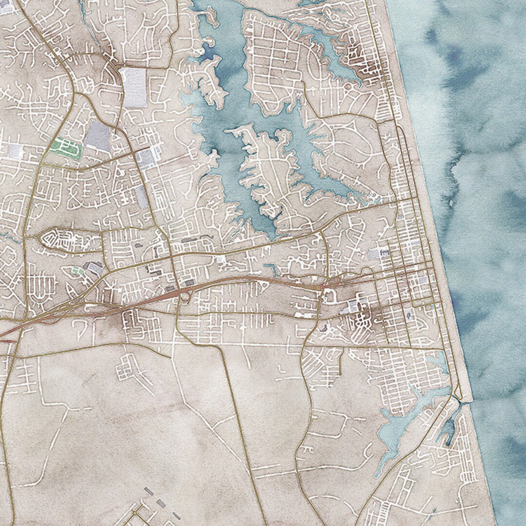 Virginia Beach Map Poster Large Canvas City Map Watercolor - Etsy