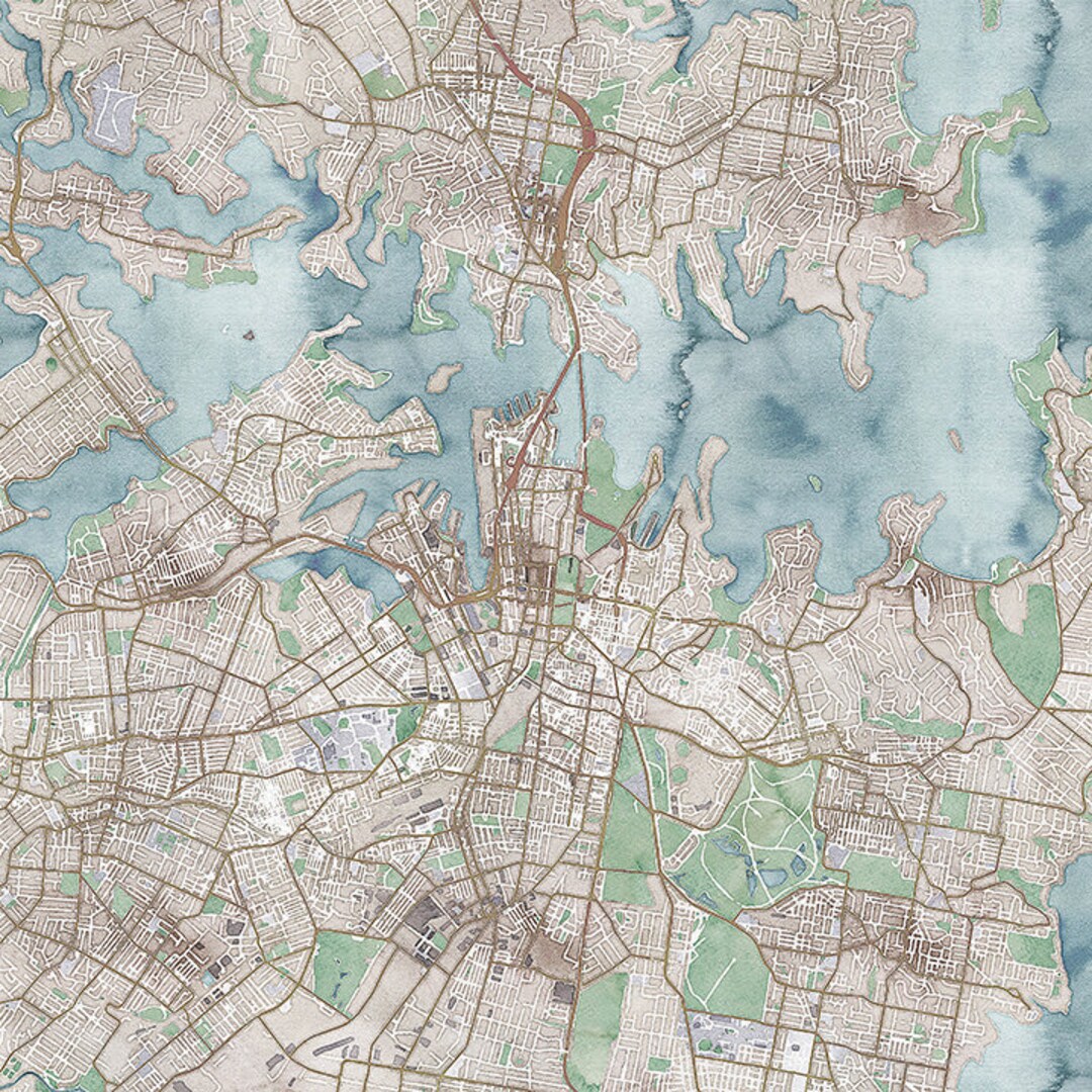 Sydney Map Poster Large Canvas City Map Watercolor Map Art - Etsy