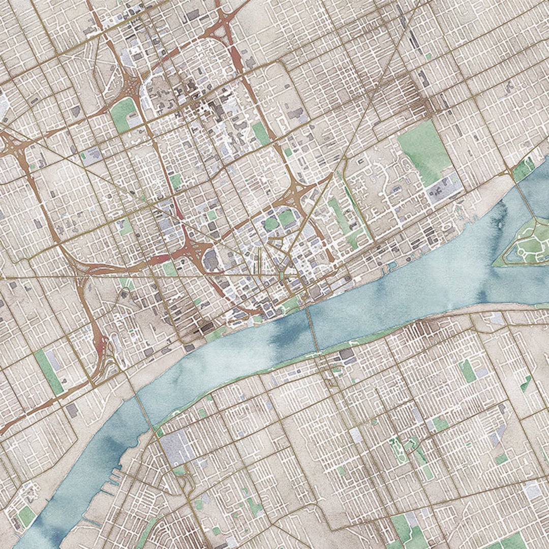 Large City Map Detroit Michigan