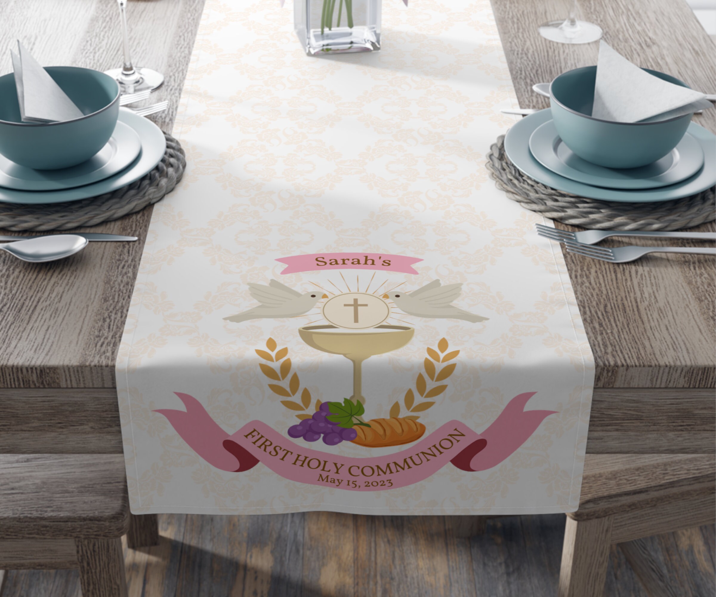Personalized First Communion Catholic Table Runner Custom Religious ...
