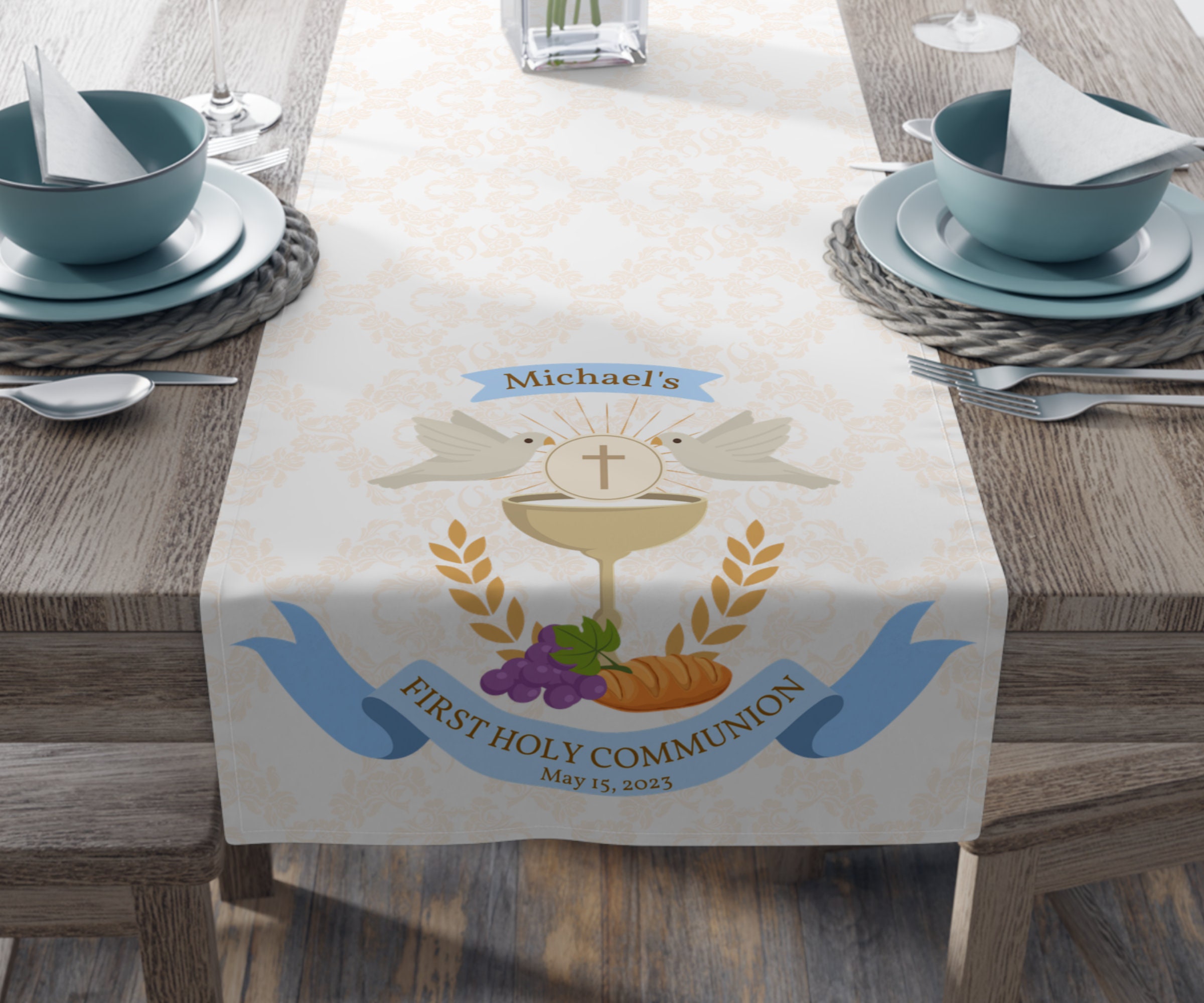 Personalized First Communion Catholic Table Runner Custom Religious ...