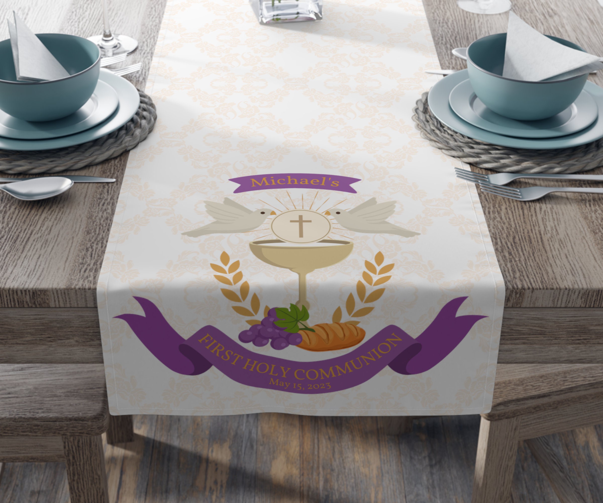 Personalized First Communion Catholic Table Runner Custom Religious ...