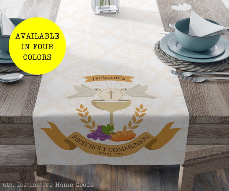 Personalized First Communion Catholic Table Runner | Custom Religious ...
