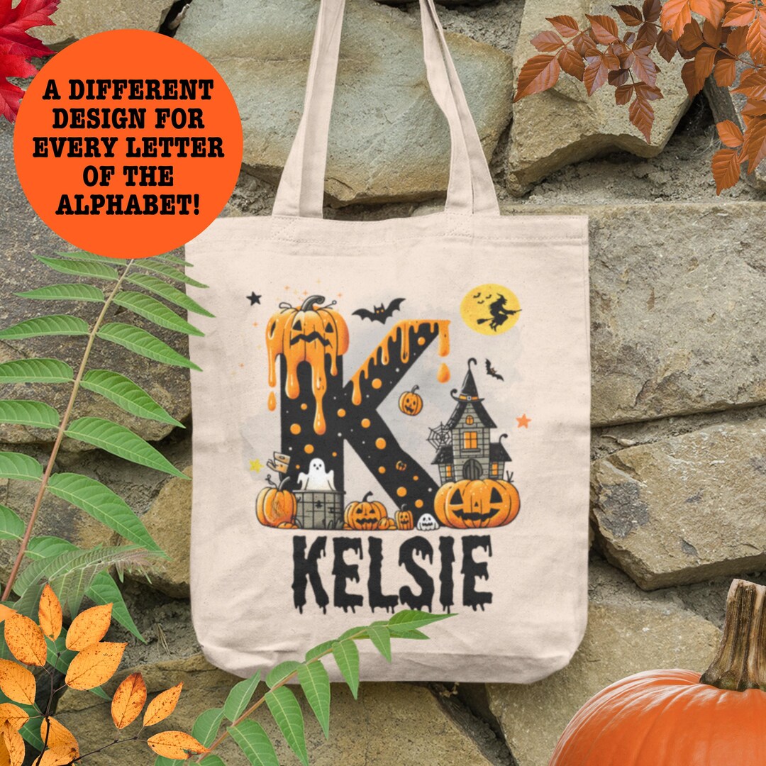 Personalized Halloween Trick or Treat Candy Tote Bag Custom Name and ...
