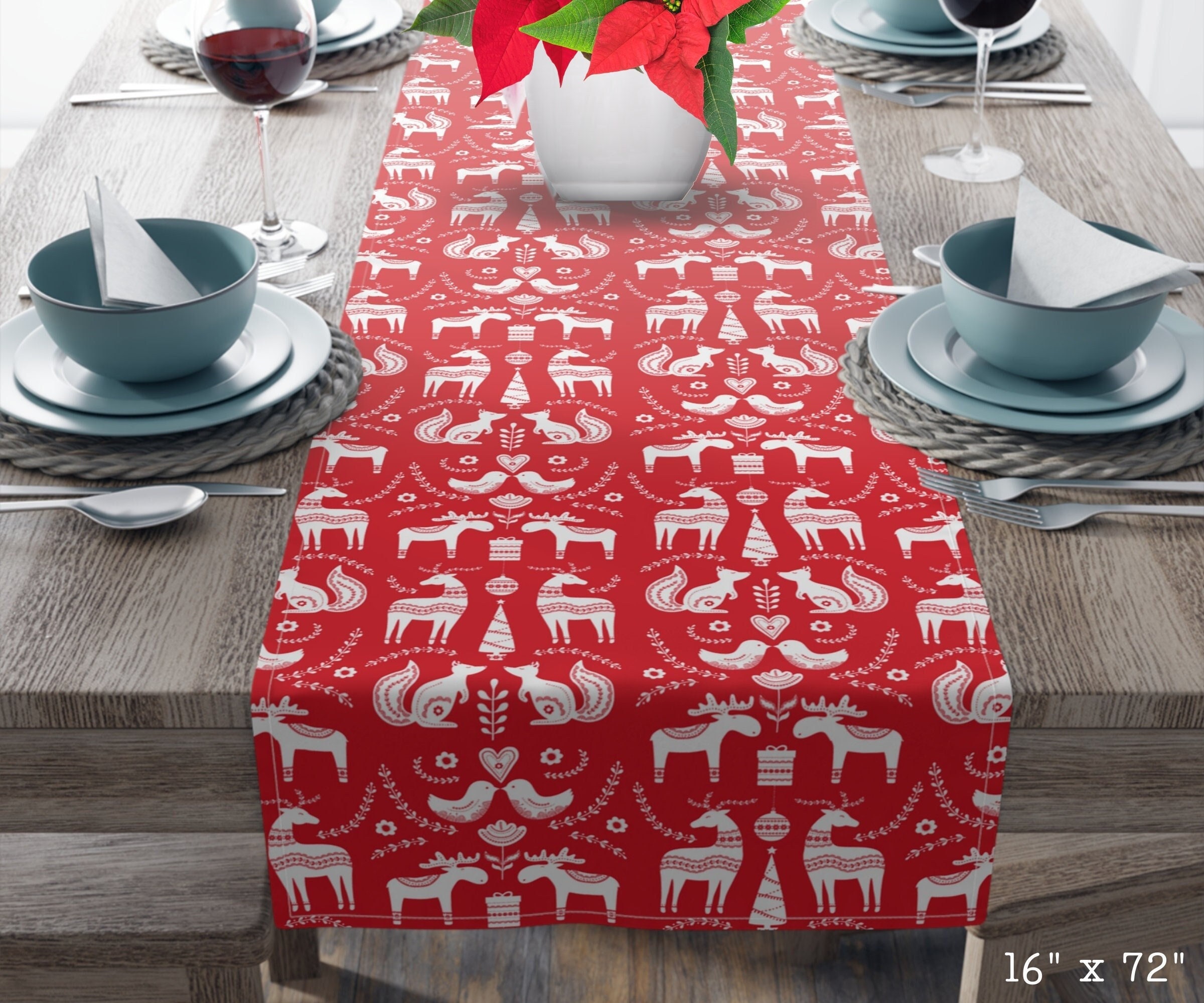 Scandinavian Christmas- Nordic Décor- Christmas Table Runner- Folk Art ...
