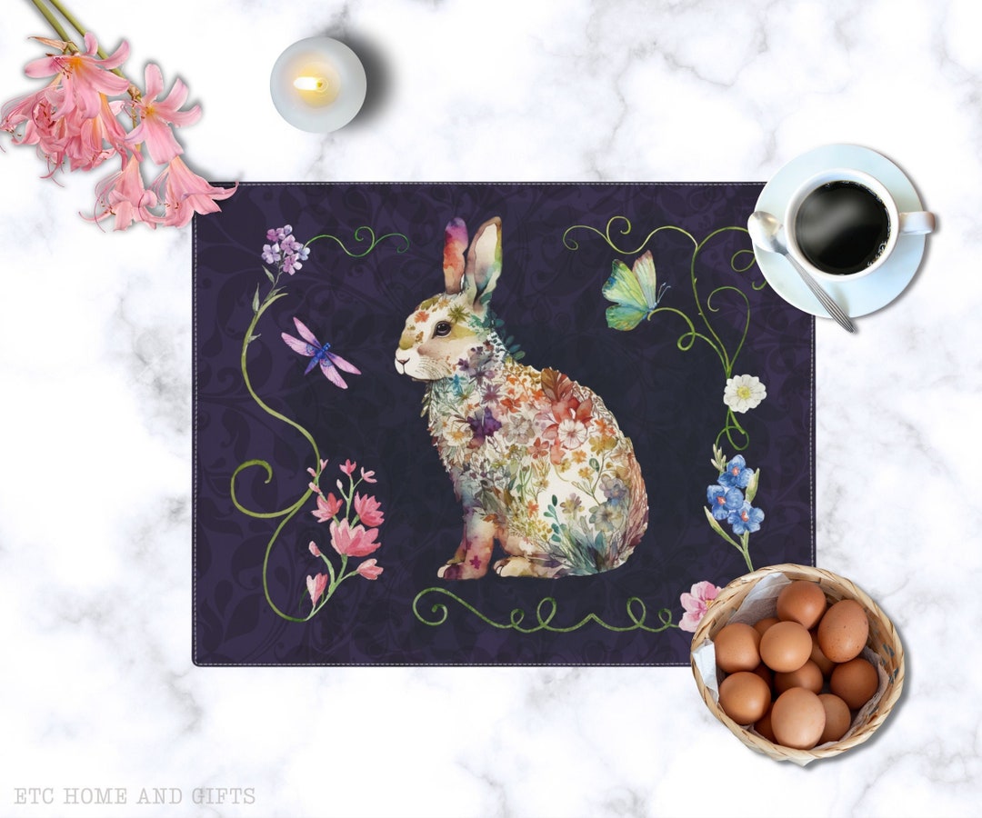 Easter Placemats | Vintage Floral Bunny Placemat | Watercolor Flowers ...