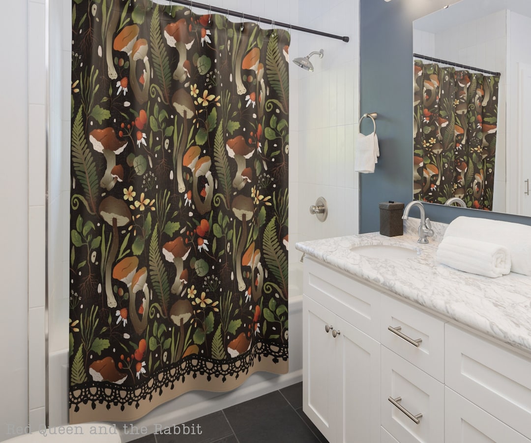Custom Shower Curtain | Cottage Core | Mushrooms | Ferns, Foliage and ...