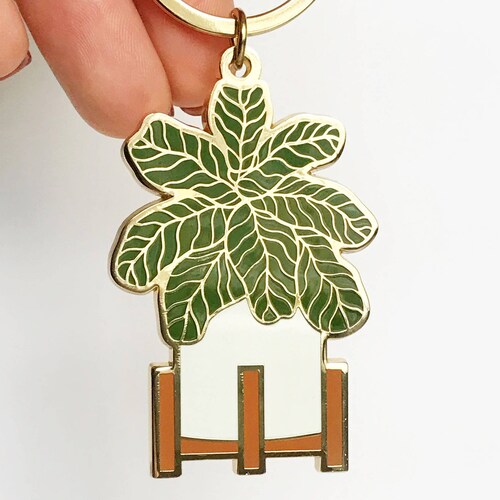 Fiddle Leaf Fig Enamel Keychain Cute Plant Keychain Mid - Etsy