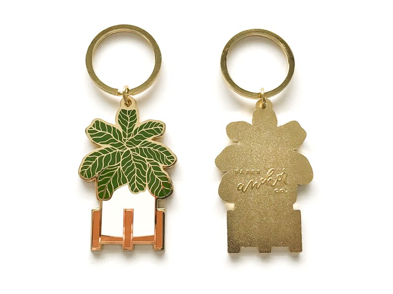Fiddle Leaf Fig Enamel Keychain Cute Plant Keychain Mid | Etsy