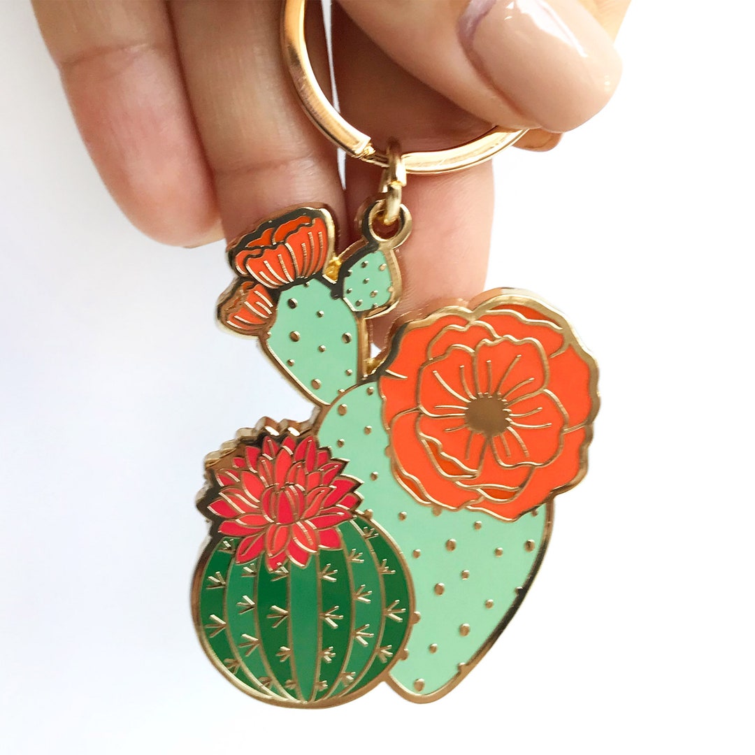 Blooming Cacti Enamel Keychain | Cute Flower Keychain | Cactus Keychain ...