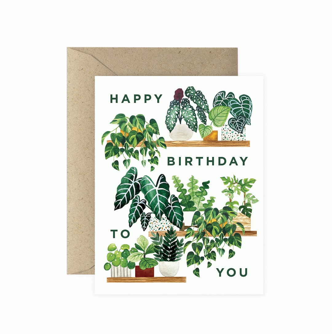 Plant Shelf Happy Birthday Greeting Card | Hand-painted Design - Etsy