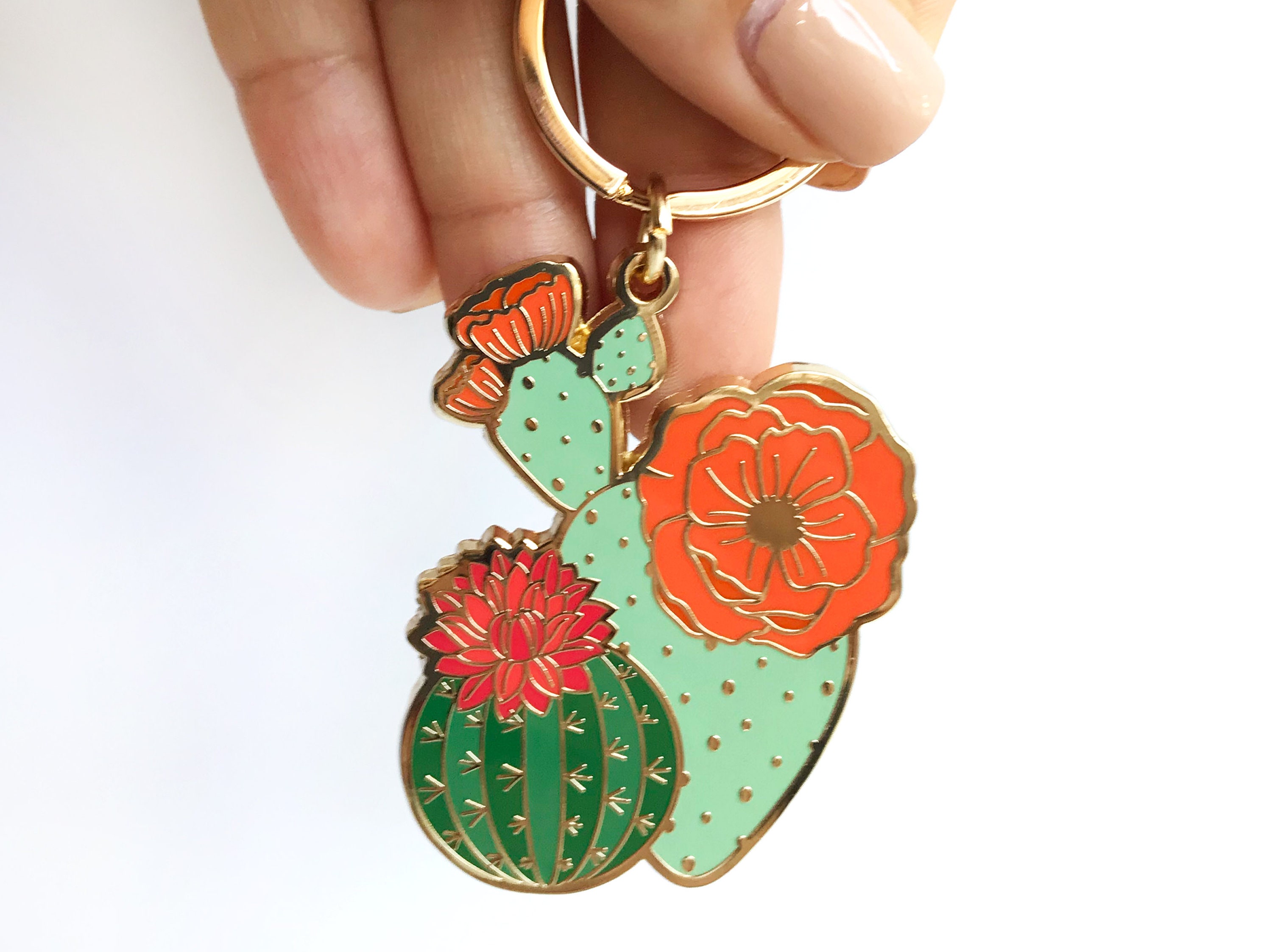 Blooming Cacti Enamel Keychain Cute Flower Keychain Cactus | Etsy