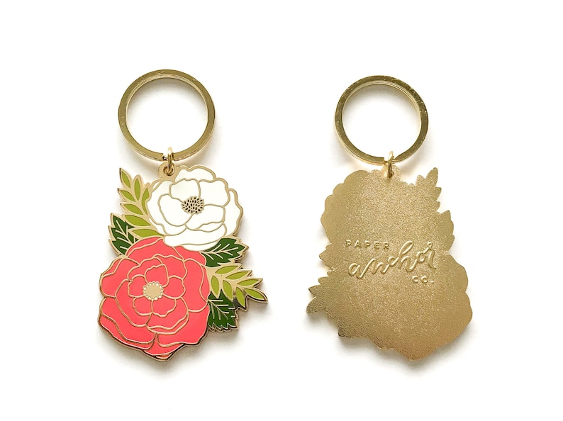 Irene Floral Enamel Keychain Cute Flower Keychain Peony - Etsy