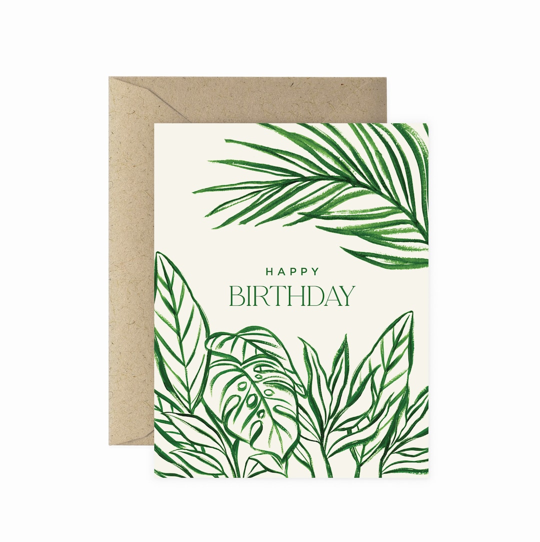 Tropical Plant Happy Birthday Card | Hand-painted - Etsy