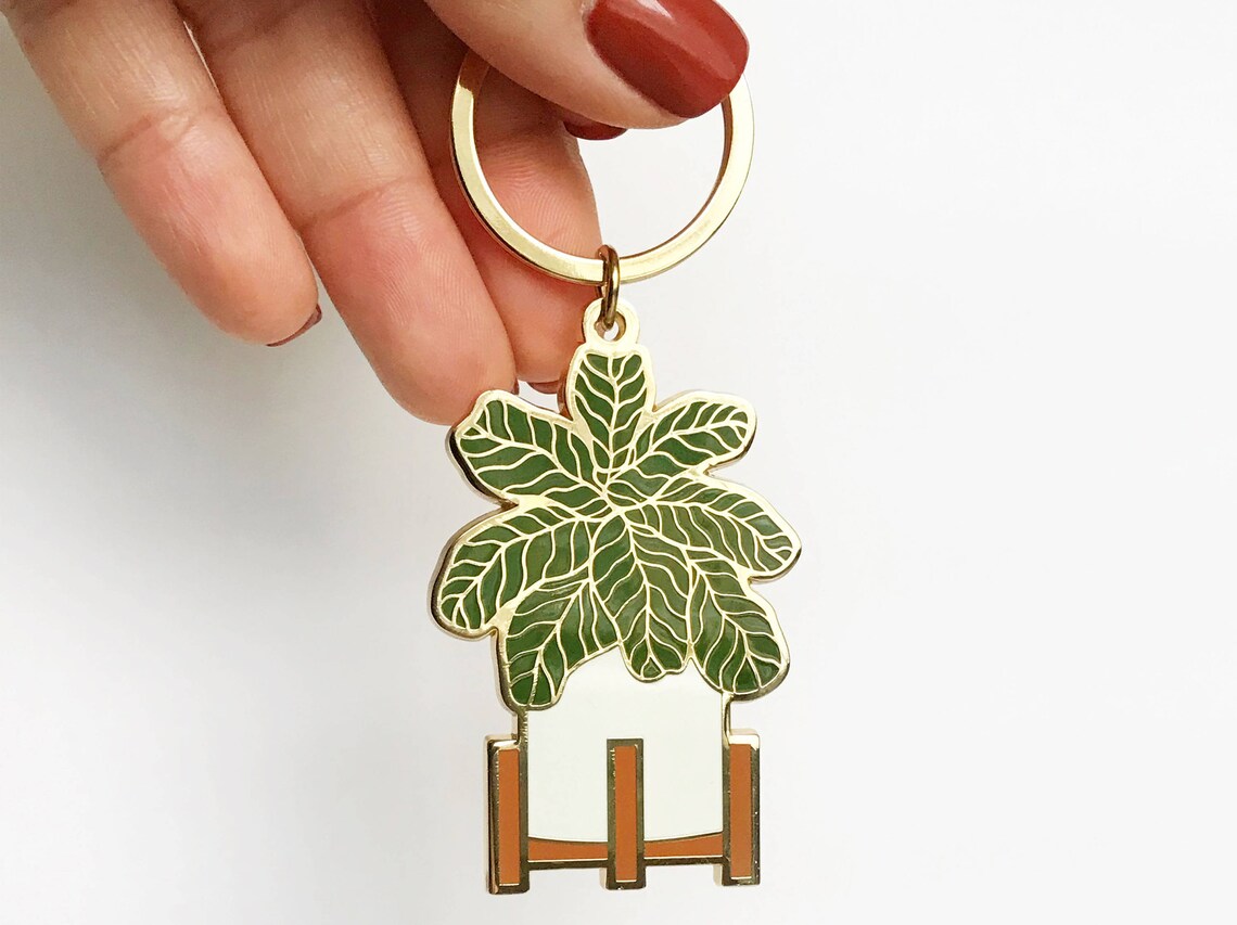 Fiddle Leaf Fig Enamel Keychain Cute Plant Keychain Mid - Etsy