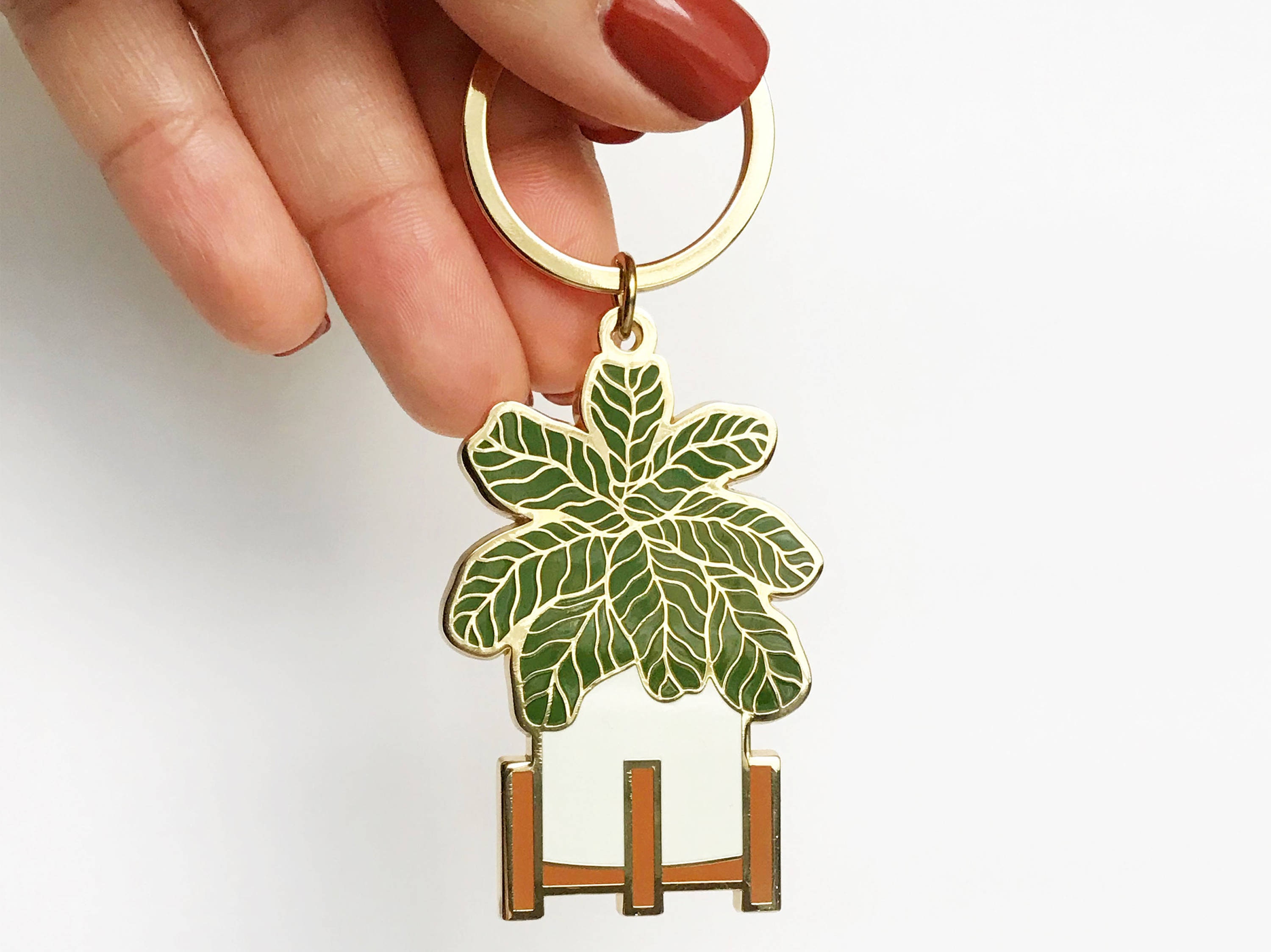Fiddle Leaf Fig Enamel Keychain Cute Plant Keychain Mid | Etsy