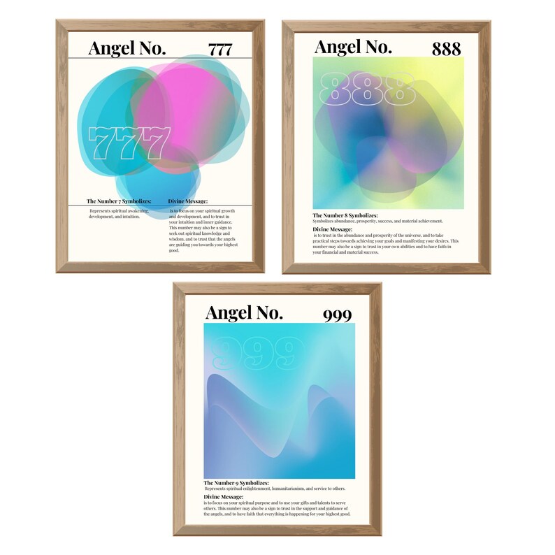 Aura Poster SET OF 9 Abstract Angel Number Print Set, Spiritual Wall ...