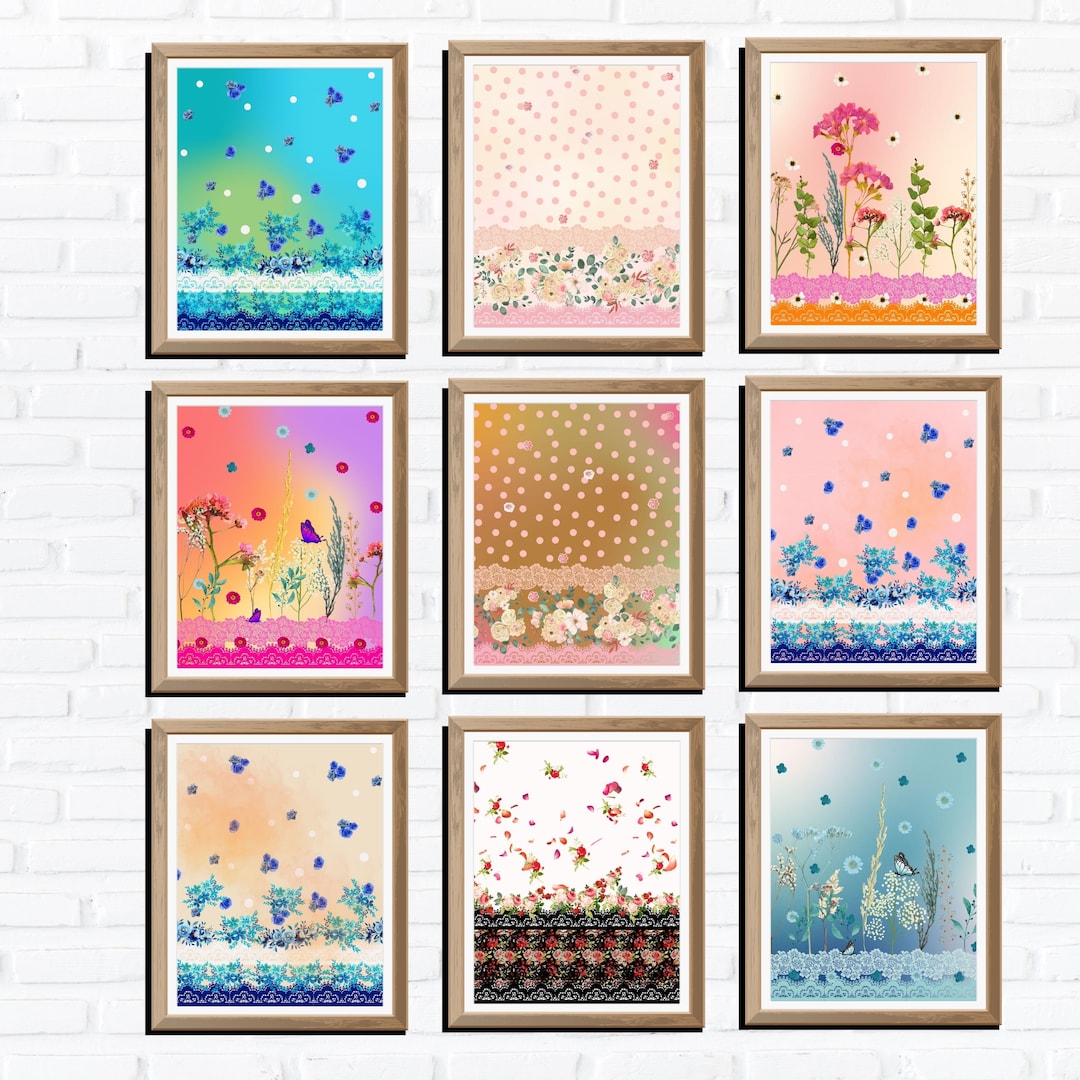 Set of 9, PRINTABLE Wall Art| Home Wall Decor| DRIED Flower Border ...