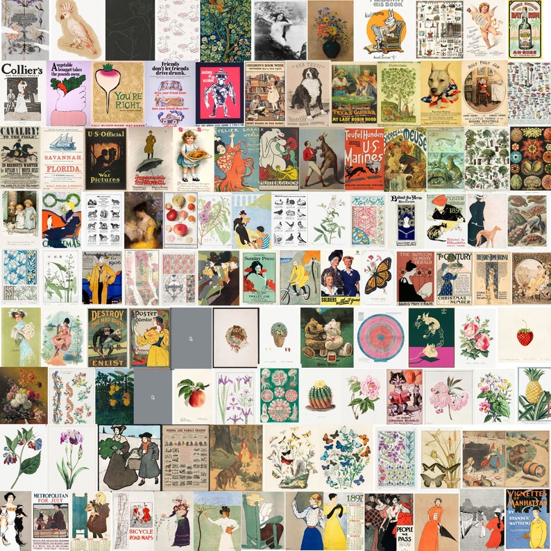 Vintage Collage Art, Eclectic MEGA BUNDLE Wall Art Set of 155 Digital ...