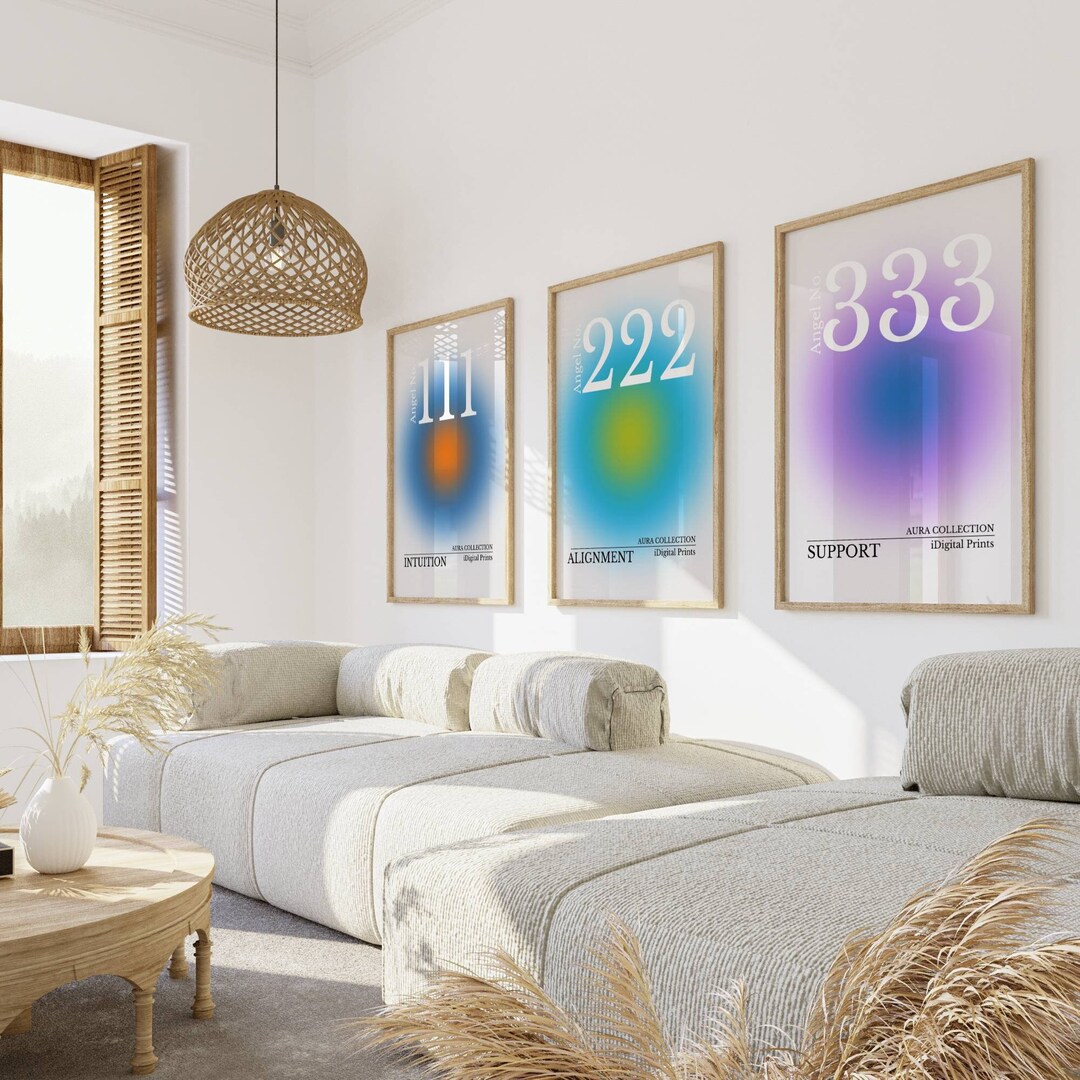 Aura Poster SET OF 3 Abstract Angel Number Print Set, Spiritual Wall ...