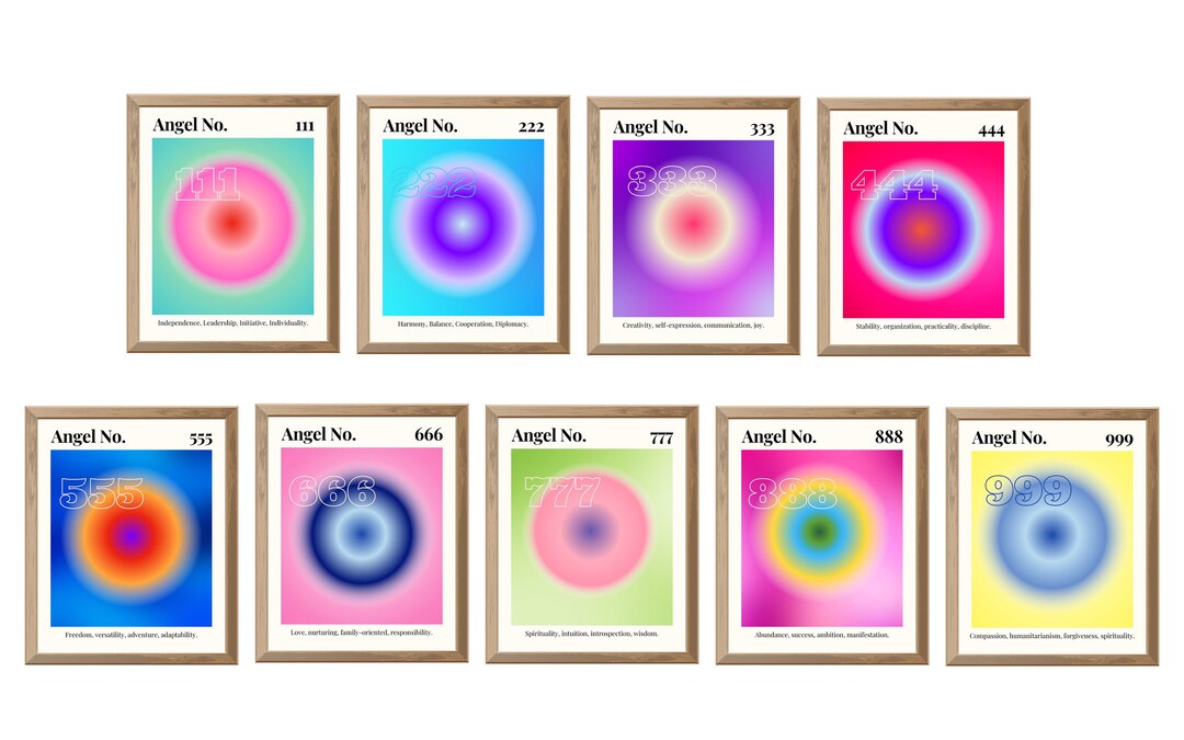 Aura Poster SET OF 9 Abstract Angel Number Print Set, Spiritual Wall ...